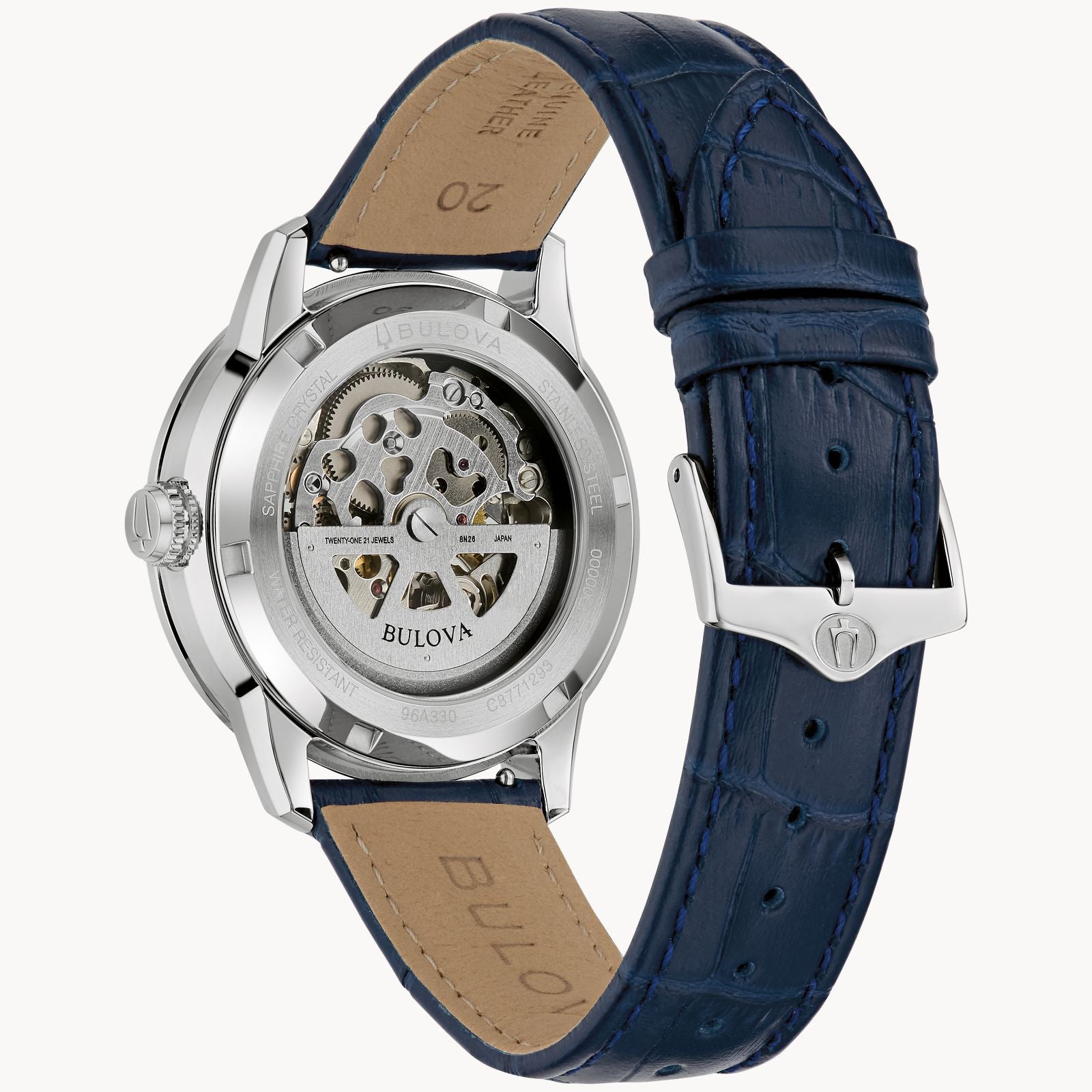 BULOVA SUTTON AUTOMATIC SKELETON WATCH BLUE LEATHER 96A330 – Beach ...
